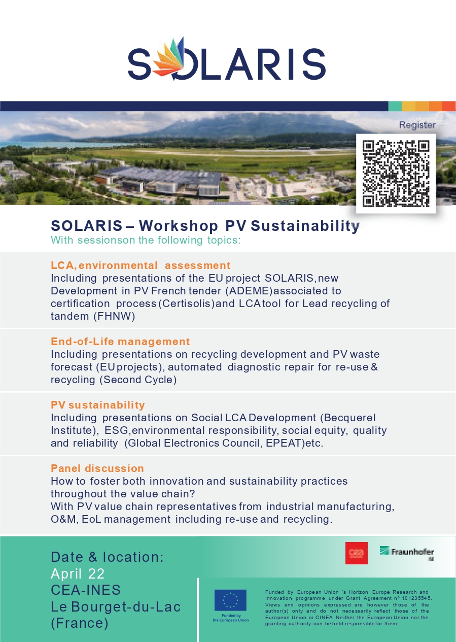 Advancing solar circularity: SOLARIS workshop on PV sustainability set ...